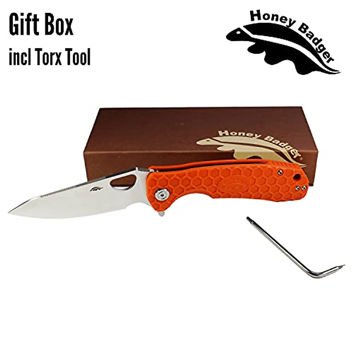 Honey Badger Leaf Pocket Knife for Men and Women - Folding Pocket Knife with Clip, Mini Folding Knife, Multitool Knife, Outdoor Camping Knife, Small Pocket Knife, Lightweight Pocket Knife - Medium Orange