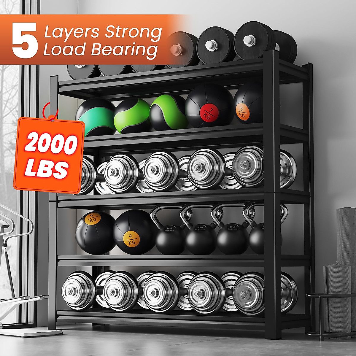 LLIIFFEE Storage Shelves 2000LBS Heavy Duty Garage Shelving Adjustable 5 Tier Metal Shelving Unit Industrial Utility Rack for Garage Storage, Basement, Warehouse Organization (15.7" D*35.4" W*72" H)