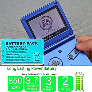 Gameboy Advance SP Battery, TFSeven 1Pcs Nintendo GBA SP Replacement Battery 850mah 3.7V Rechargeable Lithium Ion for Nintendo GBA Sp Gameboy Anvance SP