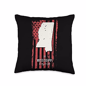 Mississippi State Map USA Throw Pillow, 16x16, Multicolor
