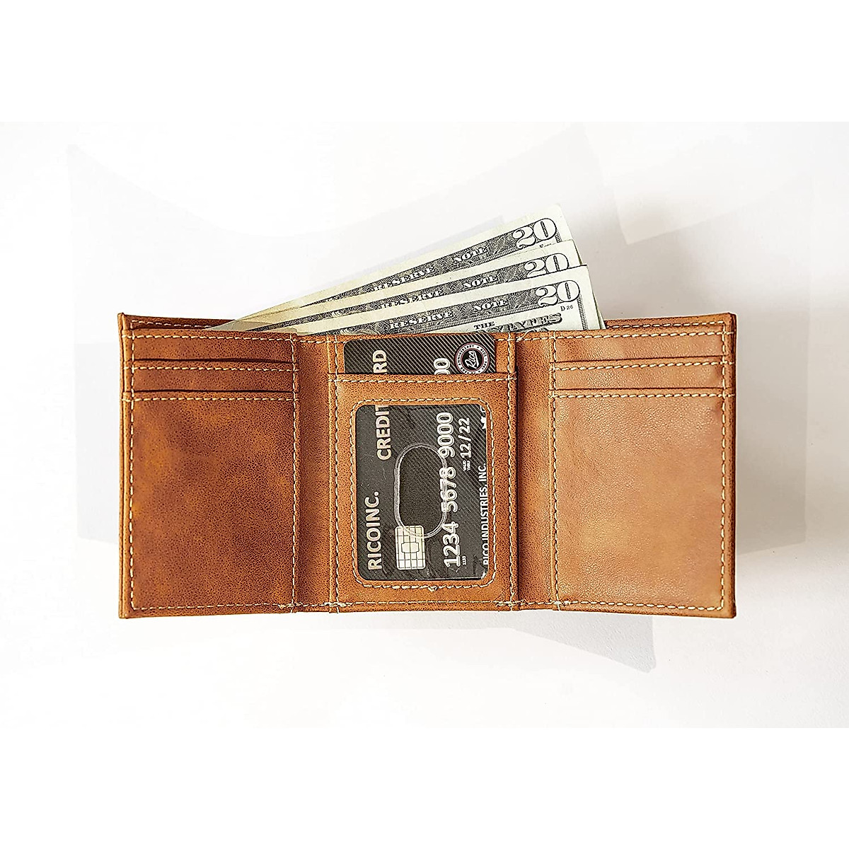 Rico Industries Skull Laser Engraved Trifold Wallet, Brown