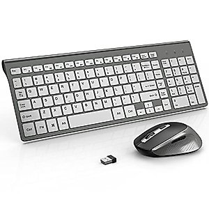 Wireless Keyboard and Mouse, J JOYACCESS Slim and Ergonomic Wireless Keyboard and Mouse Combo,Portable and Comfortable Typing for Laptop/Computer/Desktop/PC-Grey/Silver