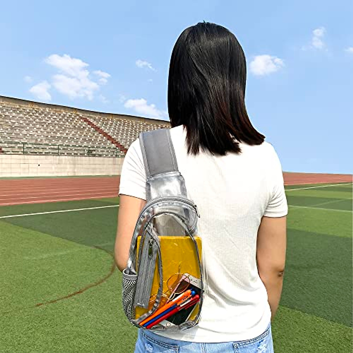 gdbis Clear Sling Bag, Stadium Approved Small PVC Crossbody Backpack, Transparent Casual Chest Daypack for Hiking, Stadium or Concerts, Grey