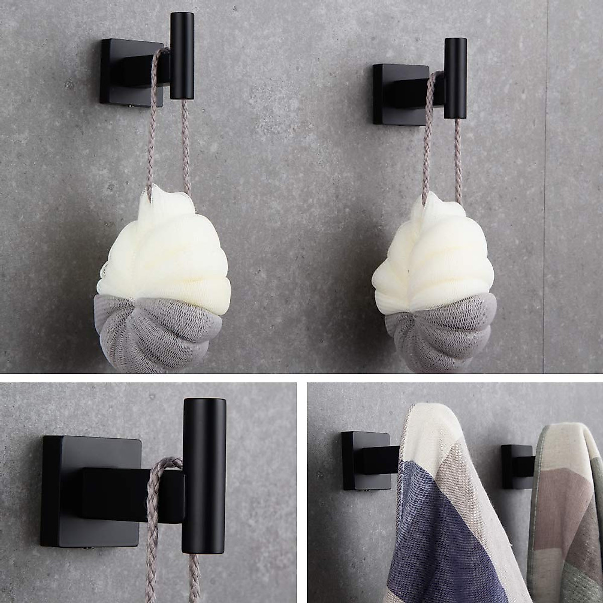 BEIGEEWY Matte Black Towel Coat Hook SUS 304 Stainless Steel Bathroom Robe Hook Wall Mounted Round Kitchen Heavy Duty Door Hanger 2 Pack