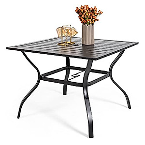 Anmutig Outdoor Dining Table with 1.57" Umbrella Hole, Picnic Table Metal Steel Square Backyard Bistro Table Outdoor Dining Table for Garden, Poolside, Backyard, Black, 37x37inch