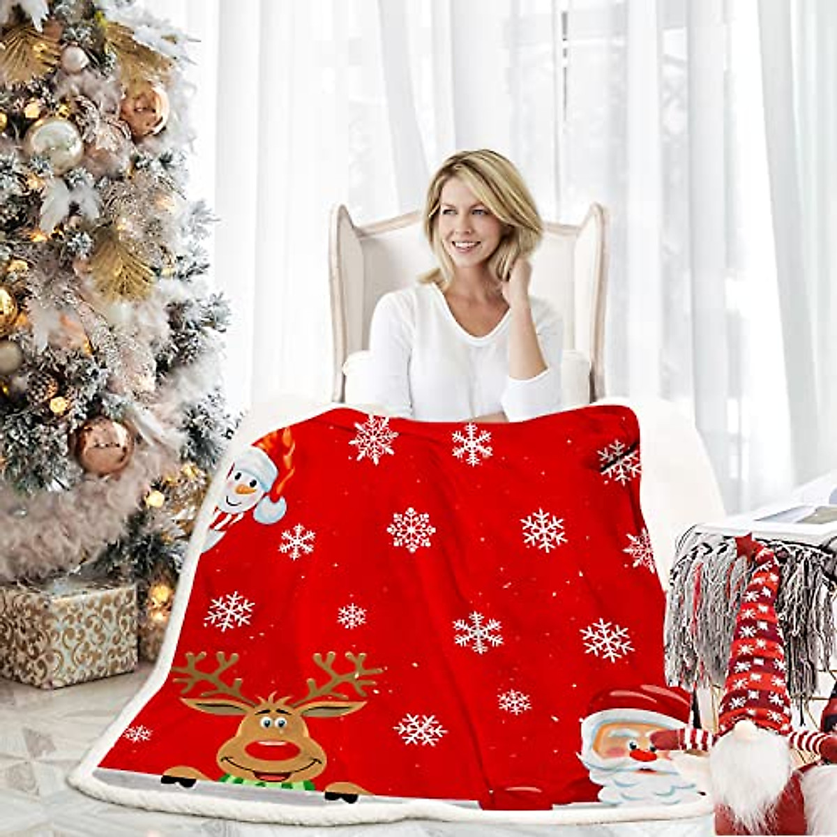 OHDS Christmas Blanket Fleece Sherpa Throw Blanket, Soft Cozy Warm Fuzzy Holiday Blanket, Plush Fluffy Christmas Throw Blanket for Couch Bed, 50" X 60"