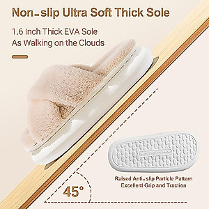 SOSUSHOE Womens Slippers Fluffy Slippers Ultra Comfy Open Toe House Slippers Memory Foam Non-slip Indoor Outdoor Slippers Fuzzy Slippers Soft Thick Sole,Khaki