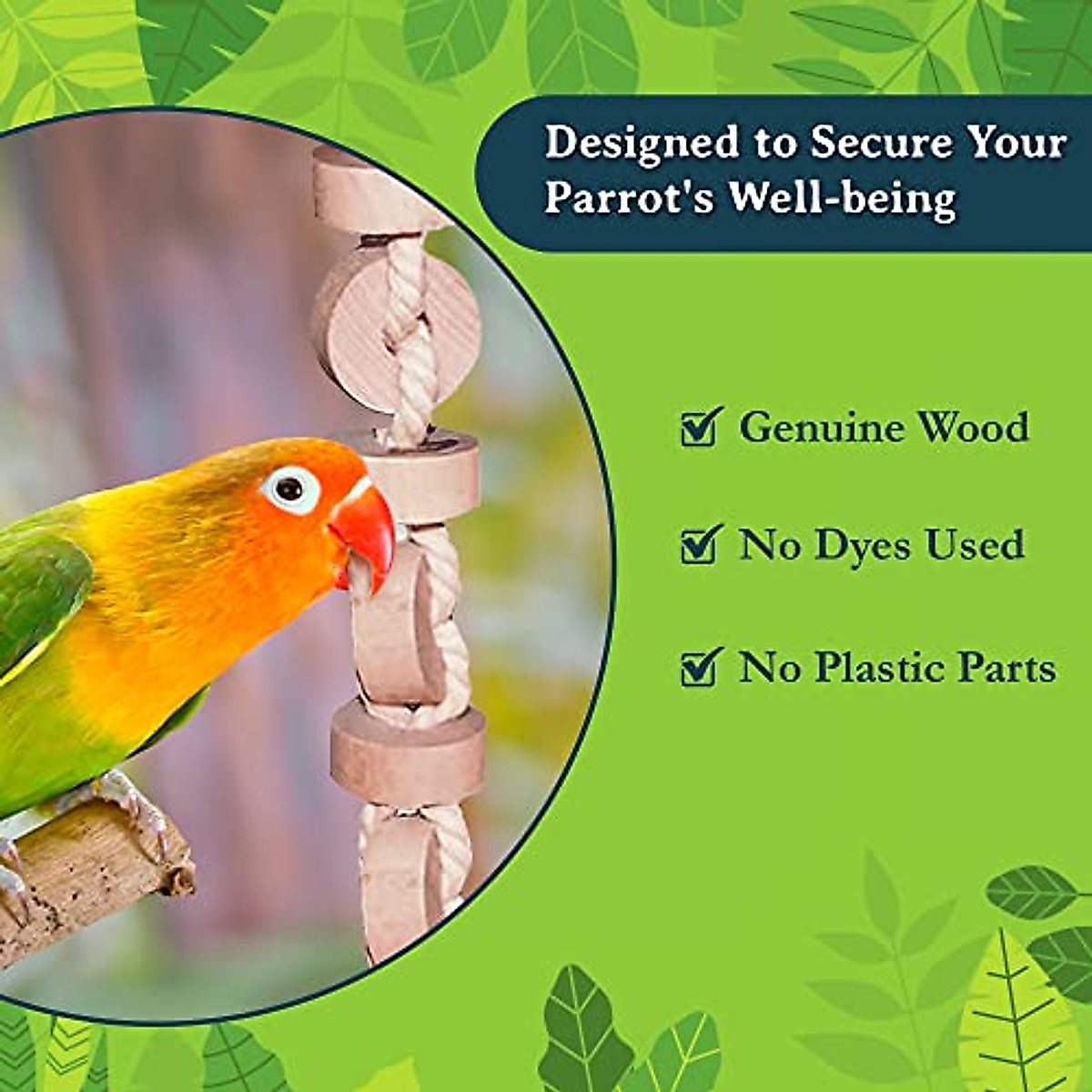 SunGrow Parakeet Wooden Chew Toy, Hanging Wood Cookies for Pecking and Chewing, Great for Parrots, Macaws, African Grays & Conures, 1 Pack