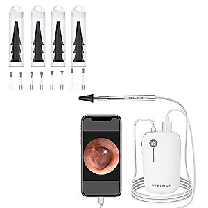 Teslong Otoscope Set with Disposable Covers, Ear Pick, 4.3mm HD Inspection Camera, 6 Adjustable LED Lights with Ear Wax Removal Tools, Works with iPhone, iPad & Android