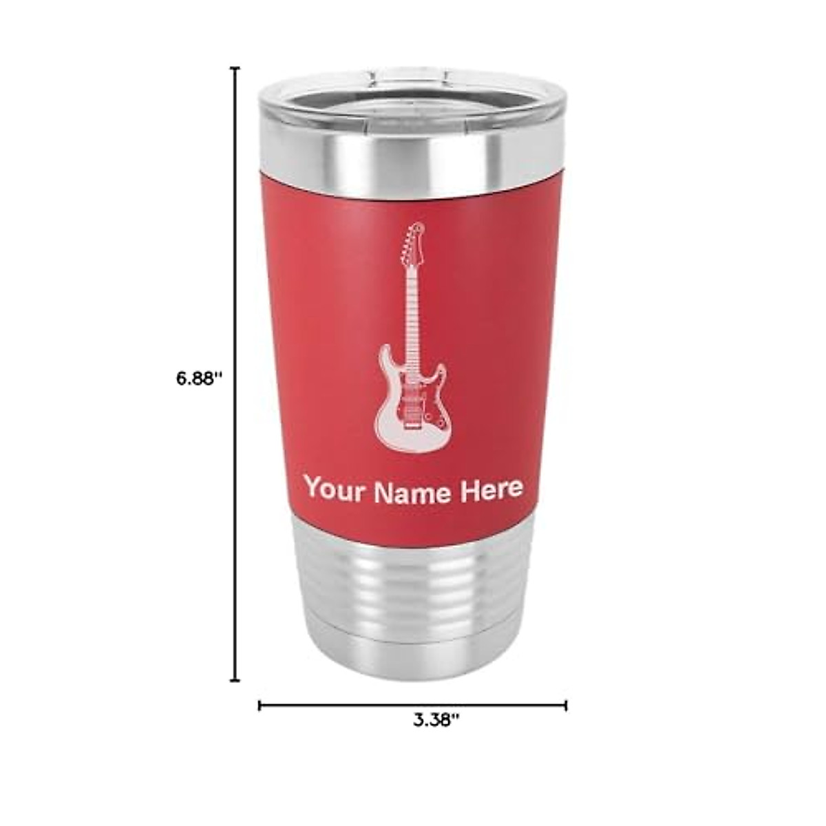 LaserGram 20oz Vacuum Insulated Tumbler Mug, Electric Guitar, Personalized Engraving Included (Silicone Grip, Red)