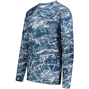 Holloway Men's Mossy Oak Momentum Long Sleeve Tee, Mo Elements Aqua Blackfin, X-Large