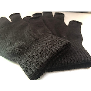 2 Pair Half Finger Gloves Winter Knit Touchscreen Warm Stretchy Mittens Fingerless Gloves in Common Size for Men and Women,black