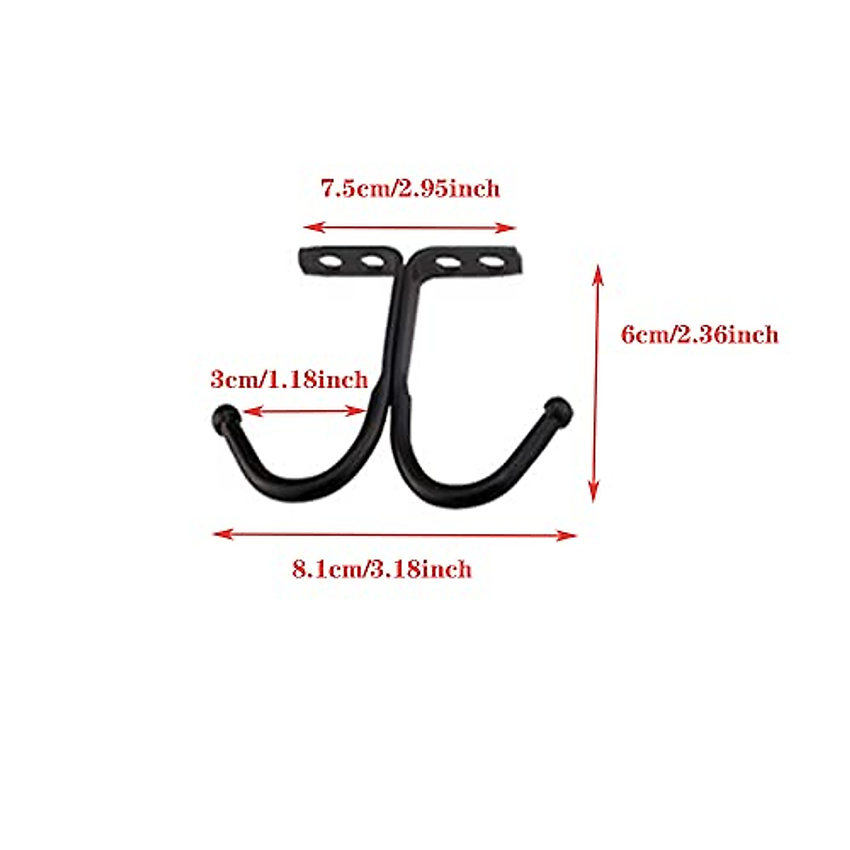 Mewuthede 6pcs Double Prong Ceiling Hooks,Wall Hanger Coat Hat Towel Bag Scarf Keys (Black)