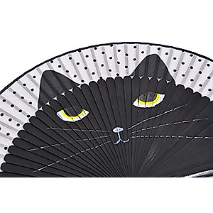 Amajiji Women Lovely Black Cat Folding Silk Fan Handheld Fan for Wedding, Dancing, Church, Party, Gifts (Black)