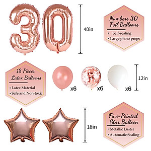 30th Birthday Decorations for Her, Happy Birthday Banner 30 Balloon Numbers Happy Birthday Cake Topper Rose Gold Curtain 30th Birthday Sash Anniversary Decorations Birthday Backdrop