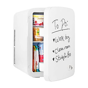 Cooluli Vibe Mini Fridge for Bedroom - With Cool Front Magnetic Whiteboard - 15L Portable Small Refrigerator for Travel, Car & Office Desk - Plug In Cooler & Warmer for Food, Drinks & Skincare (White)