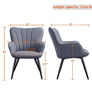 Yaheetech Accent Chair, Modern and Elegant Armchair, Linen Fabric Vanity Chair Living Room Chair with Mental Legs and High Back for Living Room Bedroom Office Waiting Room, Grey