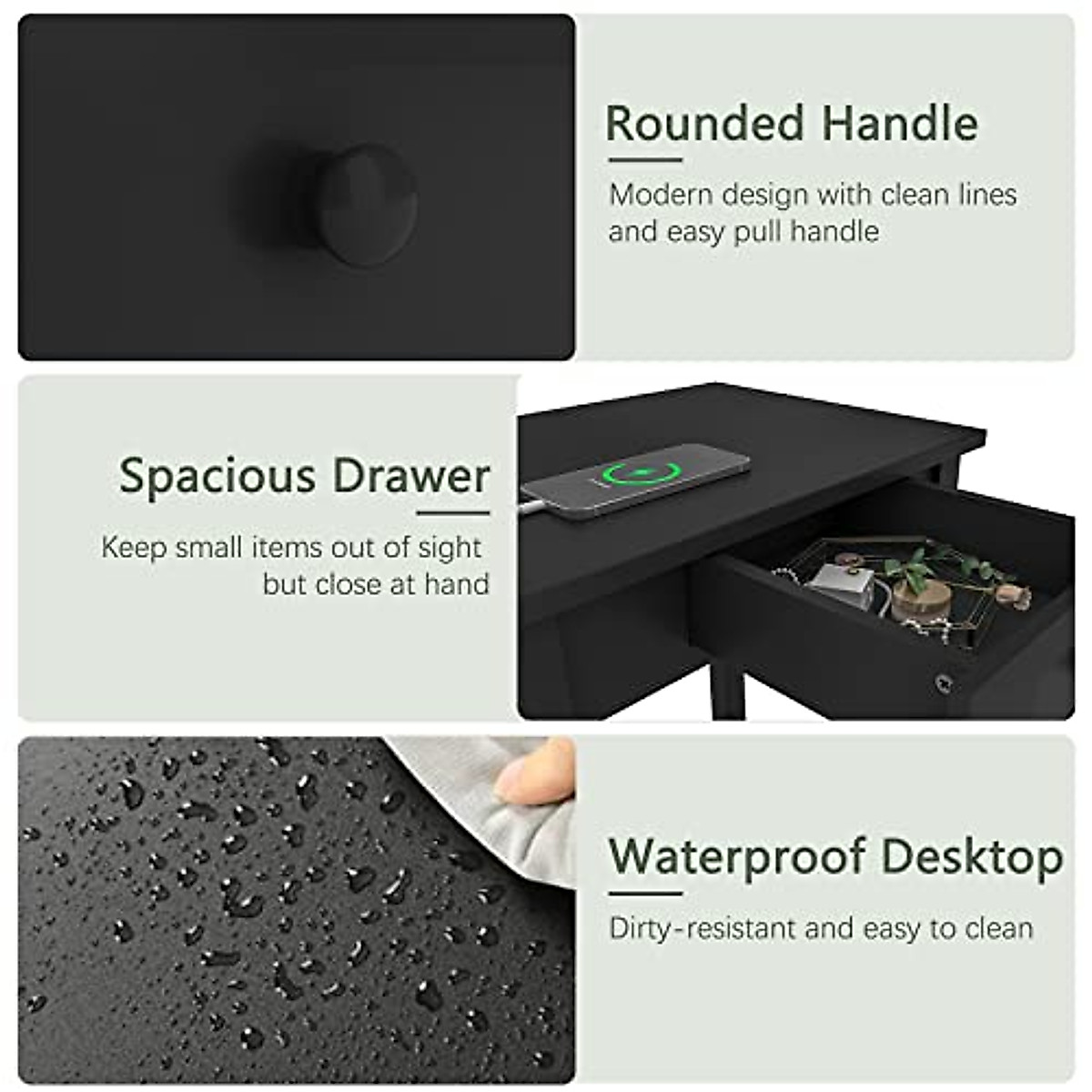 OTEKAY Nightstand with Charging Station, Wooden End Table with USB Ports and AC Power Outlets, Bed Side Table Night Stand with Drawer and Shelf for Storage - Black