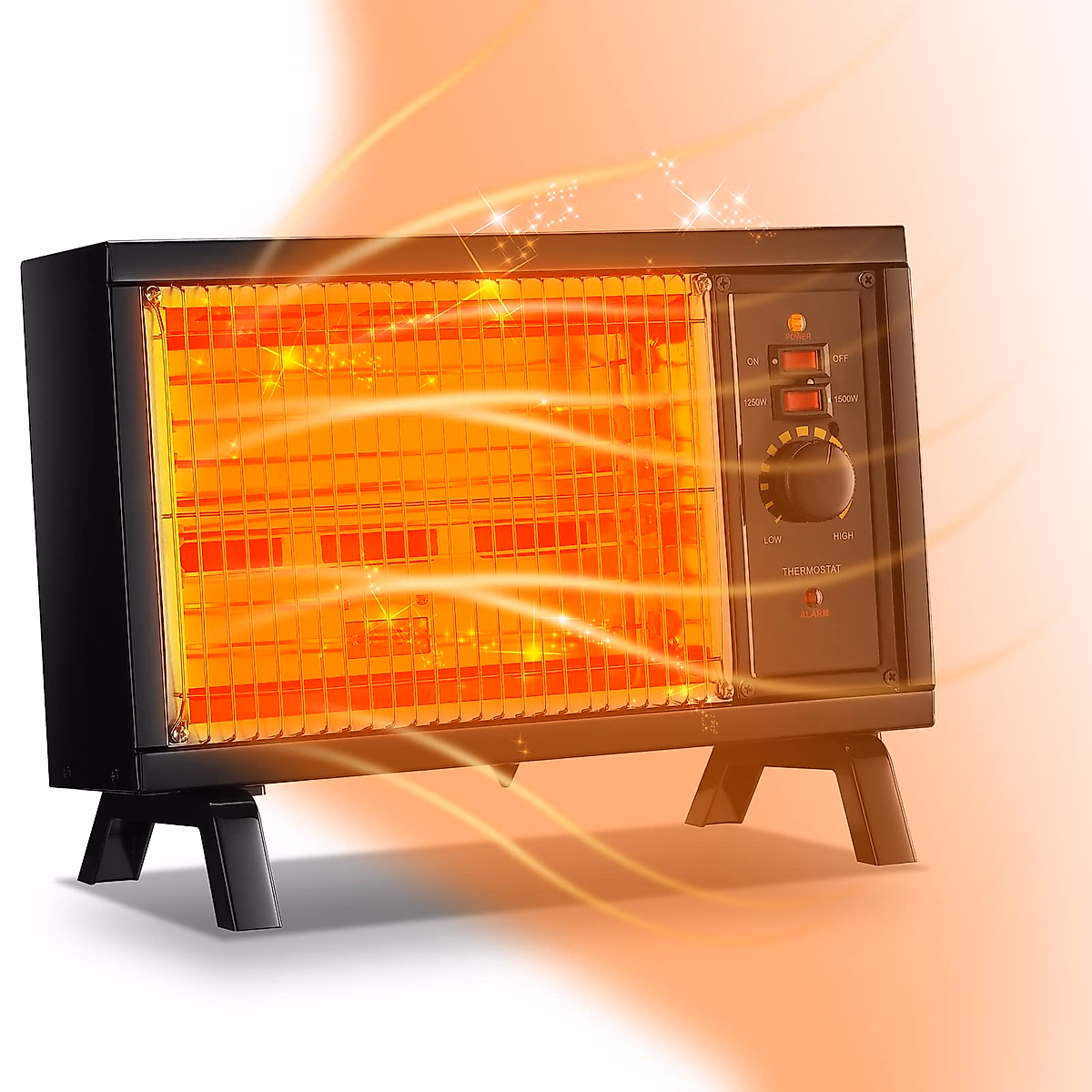 JASUN Portable Space Heater Electric Radiant Heater Fast Heating with Adjustable Thermostat, Portable Indoor Heater with Handle Quiet Energy-Saving 1250W/1500W for Office Home Garage Bedroom Black