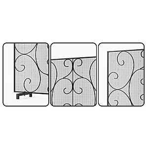 Kingson Single Panel Decorative Flat Fireplace Screen Cover Handcrafted Durable Metal Mesh, Heat-Resistant Free Standing Fire Spark Guard Mesh 37.8" L x 8.8" W x 30.7" H