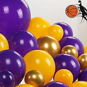 Royal Purple and Gold Balloon Garland Arch Kit 132Pcs with lemon Yellow balloons for Halloween Birthday Graduation Prom Basketball Sport Theme Party Decorations