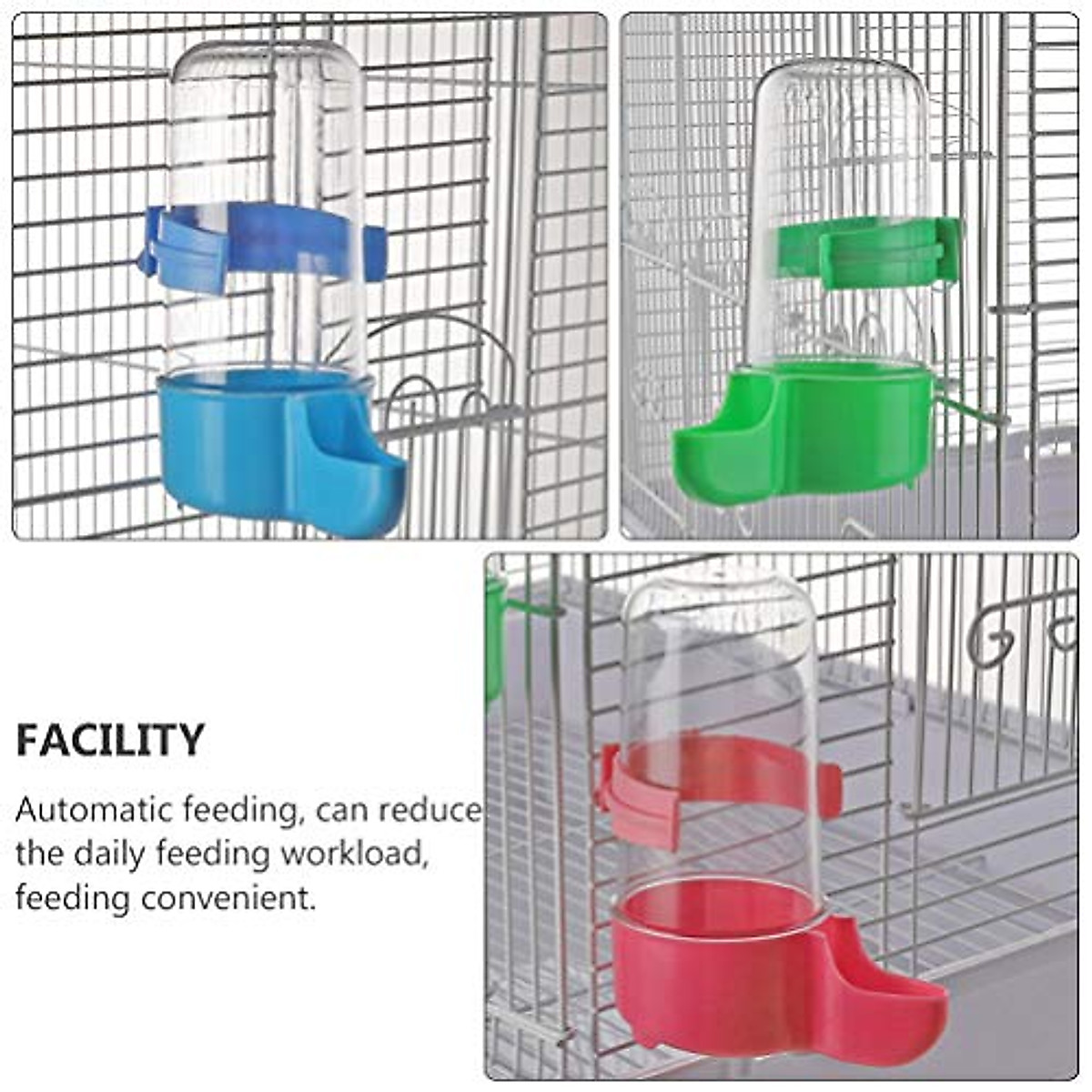 Balacoo 6pcs Automatic Bird Waterer Food Feeder Bird Water Bottle Drinker Food Container Dispenser Hanging Birds Cage for Parrots Budgie (Red Blue Green)