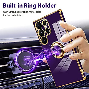 HoneyAKE for Samsung Galaxy S23 Ultra 5G Case with Kickstand Heart Keychain for Women Girls Plating Rotation Ring Holder Soft Silicone Shockproof Bumper Protective Cover for Galaxy S23 Ultra,Purple