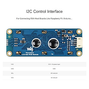 waveshare 1602 LCD Display RGB Module 16x2 Characters 16M Colors RGB Backlight LCD Module, 3.3V/5V Compatible, I2C Bus, for Raspberry Pi/Pi Pico, Jetson Nano Arduino