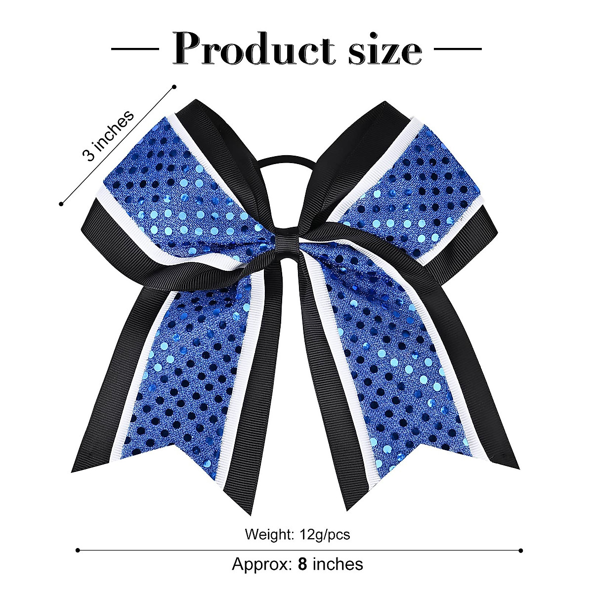 12 PCS 8" Large Glitter Cheer Bows Blue Black Girl Hair Bows Sparkly Cheerleading Softball Team Bow Hair Accessories for cheerleaders football Competition Sports
