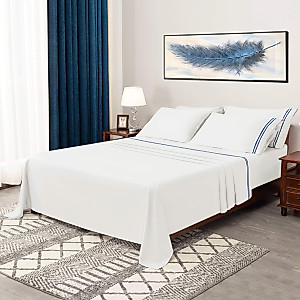 CHUN YI Luxury Cotton Bed Sheet Set, 4 Piece Full Bedding Sets-Tencel Fitted, Flat Sheet & Pillowcases, Deep Pocket to Easily Cover Mattress(White)