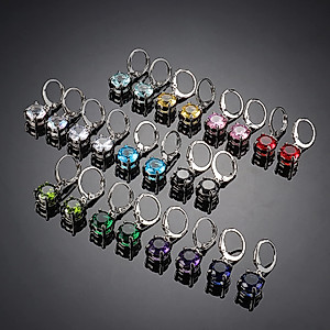 JOERICA 12 Pairs Leverback Dangle Earrings for Women Stainless Steel Dangle Hoop Earrings Set Multi Colored 8mm Cubic Zirconia Earrings