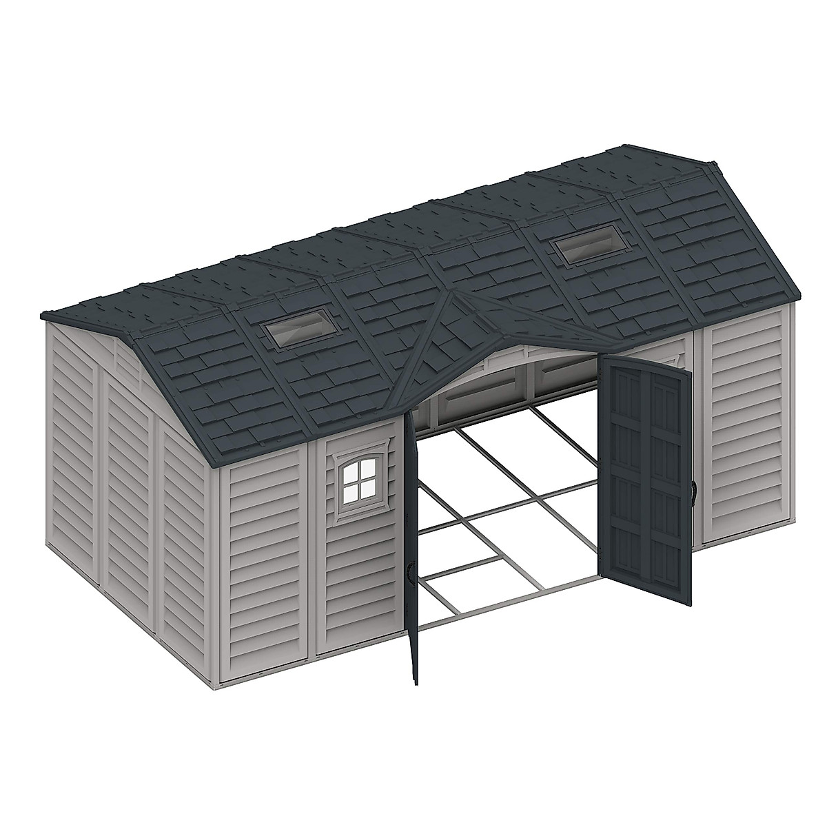 Duramax - Garden shed – APEX PRO Plus 15 x 8 – PVC Resin – Light and Dark Grey – Includes Floor