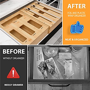 Oirboeus Ziplock Bag storage Organizer Foil and Plastic Wrap Organizer Dispenser with Cutter plastic bag organizer Organization and Storage for Kitchen Drawer Dispenser for Gallon Quart Snack Sandwich