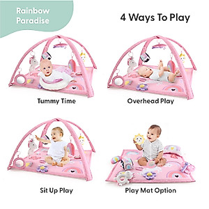 The Peanutshell Baby Girl Play Gym & 7-in-1 Play Mat - Playmat Baby Toys 0-6, 6-12 Months Tummy Time Mat with Hanging Toys, Soft Padded Mat for Newborns, Infants - Rainbow Paradise