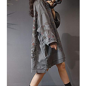 YESNO Women Ethnic Floral Sweatshirts Jacket Plus Size Crew Neck Long Sleeve with Pockets JCJ (One Size YQ7 Gray)