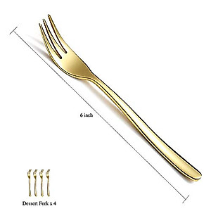 Gold Dessert Forks 4 Pieces, Homquen 6" Modern Design Stainless Steel Tea Fork Set, Small Cake Fork, Fruit Forks Silver For Parties Events Wedding Dishwasher Safe