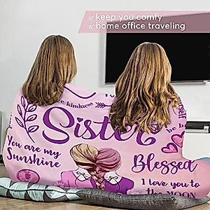 Sister Birthday Gifts from Sister Blanket, Sister Gifts Soft Throw Blanket from Sister for Bestie, to My Sister Purple Flannel Blankets and Throws Christmas Valentines Day Gifts for Women, 50”x60”
