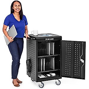 Line Leader 30 Unit Mobile Charging Cart with Locking Cabinets | UL Safety-Certified Charging Station for 30 Tablets, Laptops or Chromebooks | ANSI/BIFMA Standard Laptop Cart & Classroom Storage Cart