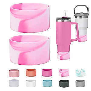 MLKSI 2Pcs Silicone Boot for Stanley Cup Accessories, Protector Silicone Water Bottle Bottom Sleeve for Stanley 40 oz 30 oz Tumbler Simple Modern Tumbler with Handle, Pink and White