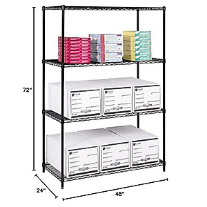 Safco Products 5294BL Industrial Wire Shelving Starter Unit 48" W x 24" D x 72" H (Add-On Unit and Extra Shelf Pack Sold Separately), Black