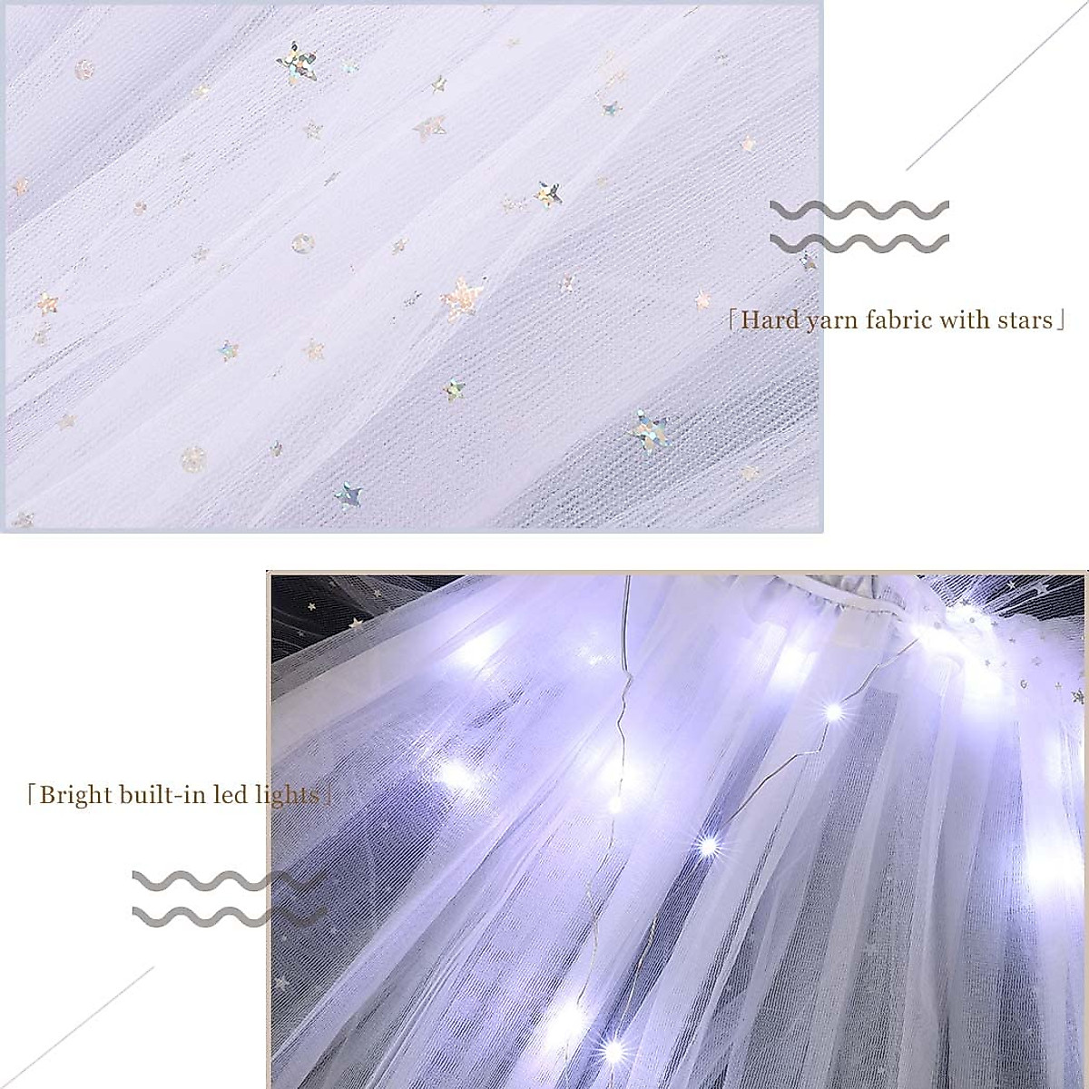 DRESBE Women's LED Skirt Light Up Star Tutus Glow Tulle Dance Skirts Party Rave Festival Halloween Clothes (White - White Light)