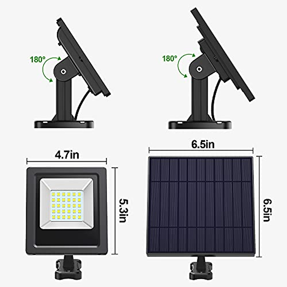Solar Lights Outdoor Solar Flood Lights IP65 Waterproof Dusk to Dawn Lights Auto On/Off Bright White Solar Security Lights with 16.4Ft Cable for Front Door Barn Garden Garage Pathway Yard Patio Pool