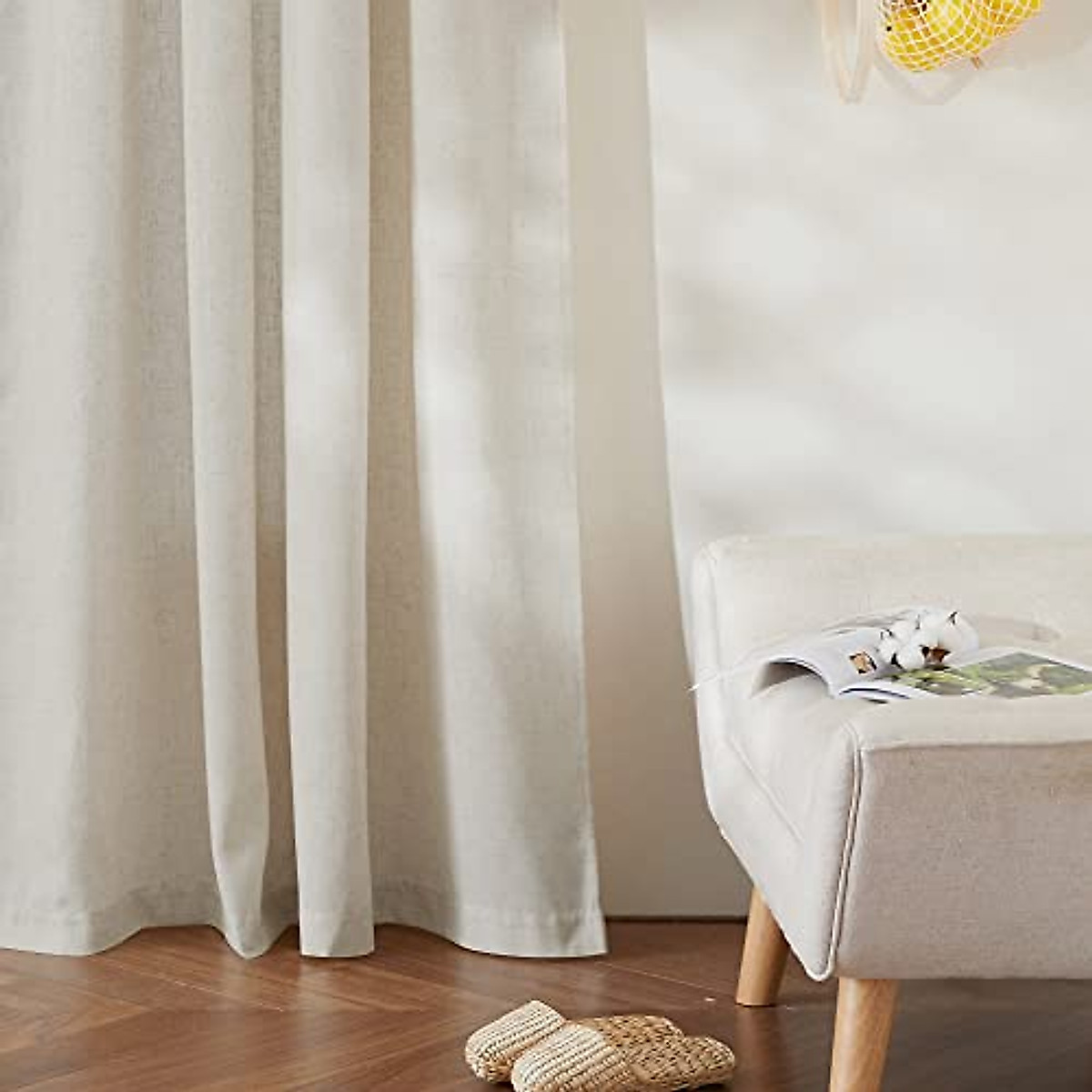 RYB HOME Semi Sheer Curtains 84 inches Long 2 Panels Set， Soft Linen Blend Sheer Privacy Curtains Soften Sunlight Drapes for Farmhouse Living Room Bedroom Patio Dining， W 52 x L 84 inch， Linen
