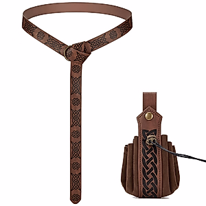 2 Pcs Medieval Belt Renaissance Belt Renaissance Accessories Medieval Ren Faire Costume Viking Belt Leather Belt Pouch Medieval Bag Brown-Retro
