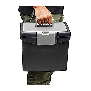 Storex Portable File Storage Box with Translucent Organizer Storage Lid- Plastic Office File Storage Box for Letter Paper and Hanging Folders, Black, Model Number: 61504A01C
