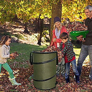 Pop-Up Trash Can for Camping, 30 Gallon Collapsible Trash Can, Reusable Garbage Leaf Bag Outdoor Yard Waste Basket Bin (Green) (2)