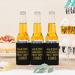 Crisky 40th Birthday Beer Sleeve, 40th Birthday Can Cooler Insulated Covers, 40th Birthday Decorations Black Gold Making Great Since 1983, Neoprene Coolers for Soda, Beer, Can Beverage, 24 Pcs