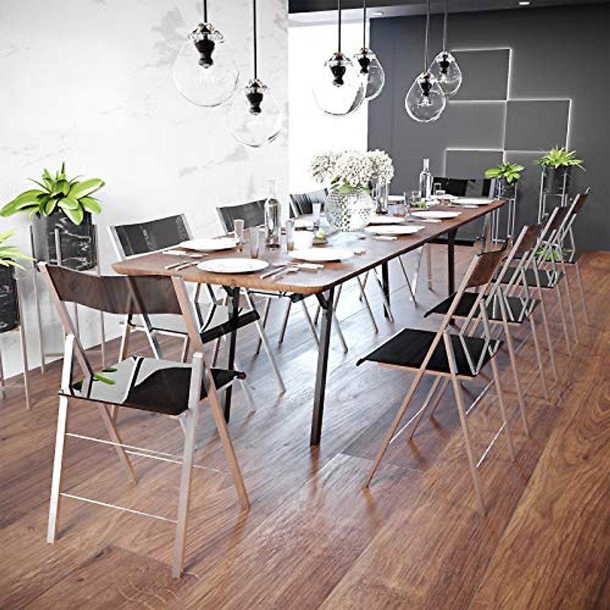 LeisureMod Menno Modern Transparent Acrylic Folding Chair, Black