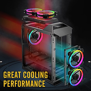 EZDIY-FAB Dual Ring 120mm RGB Case Fan 5-Pack,Quiet Edition High Airflow Adjustable Color LED Case Fan for PC Cases, CPU Coolers with Remote Controller