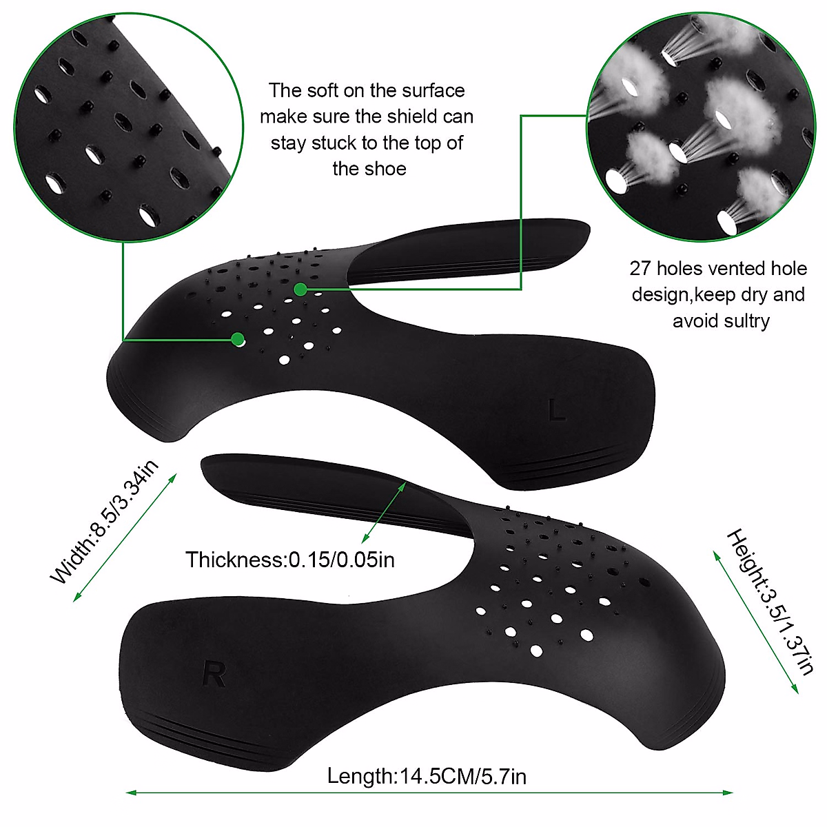 2 Pairs Anti-Wrinkle Shoes Crease Protector Toe Box Decreaser, Prevent Shoes Crease Indentation (Men's Size 7-12)